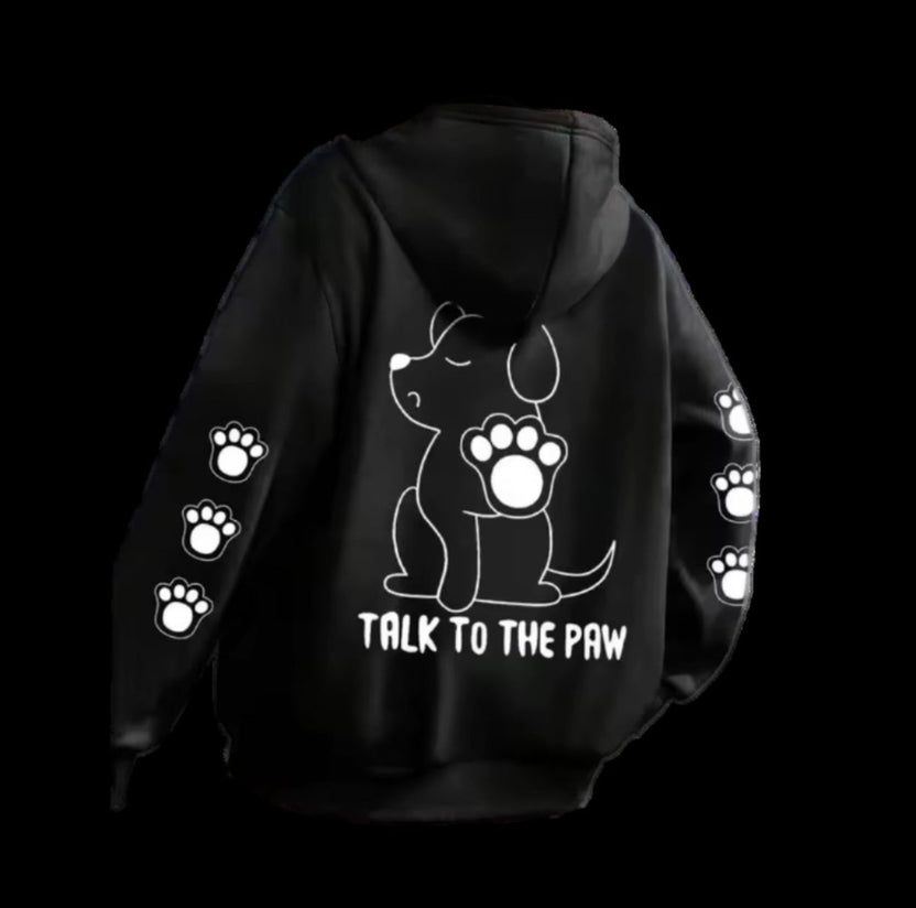 Talk To The Paw Hoodie Black – The Pup Play Hub